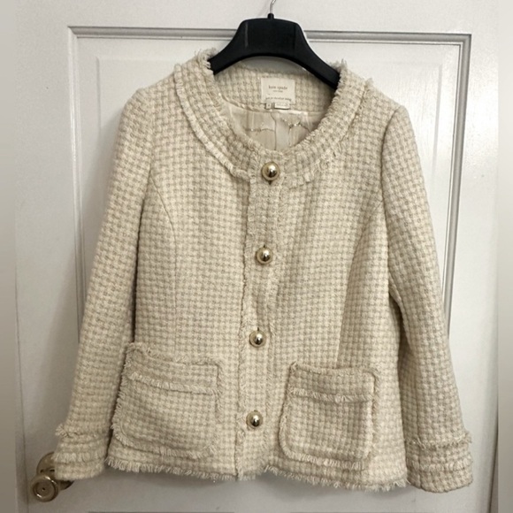 kate spade | Jackets & Coats | Kate Spade Cream Gold Tweed Blazer ...